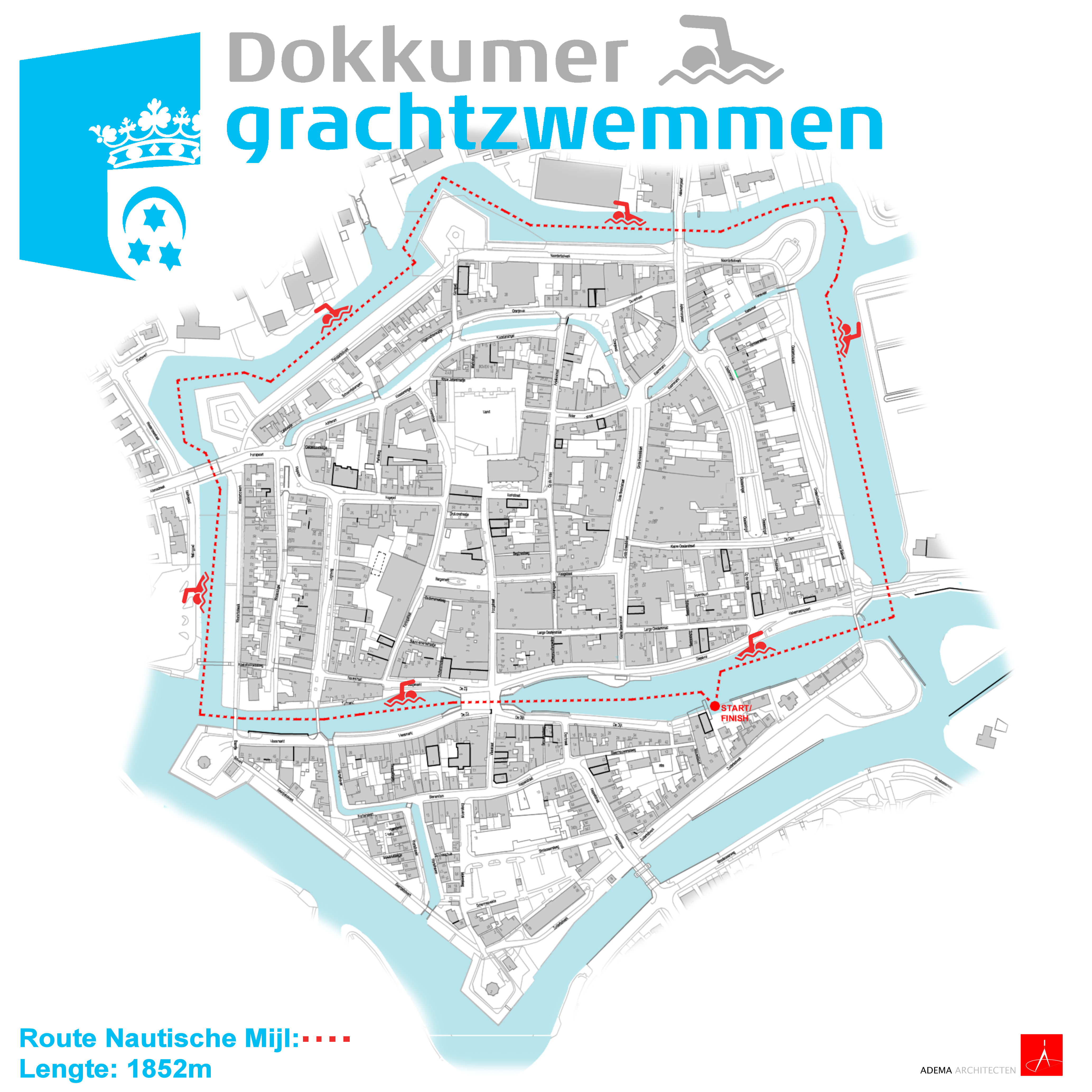 Nautische Mijl van Dokkum (1852m): | Dokkumer Grachtzwemmen